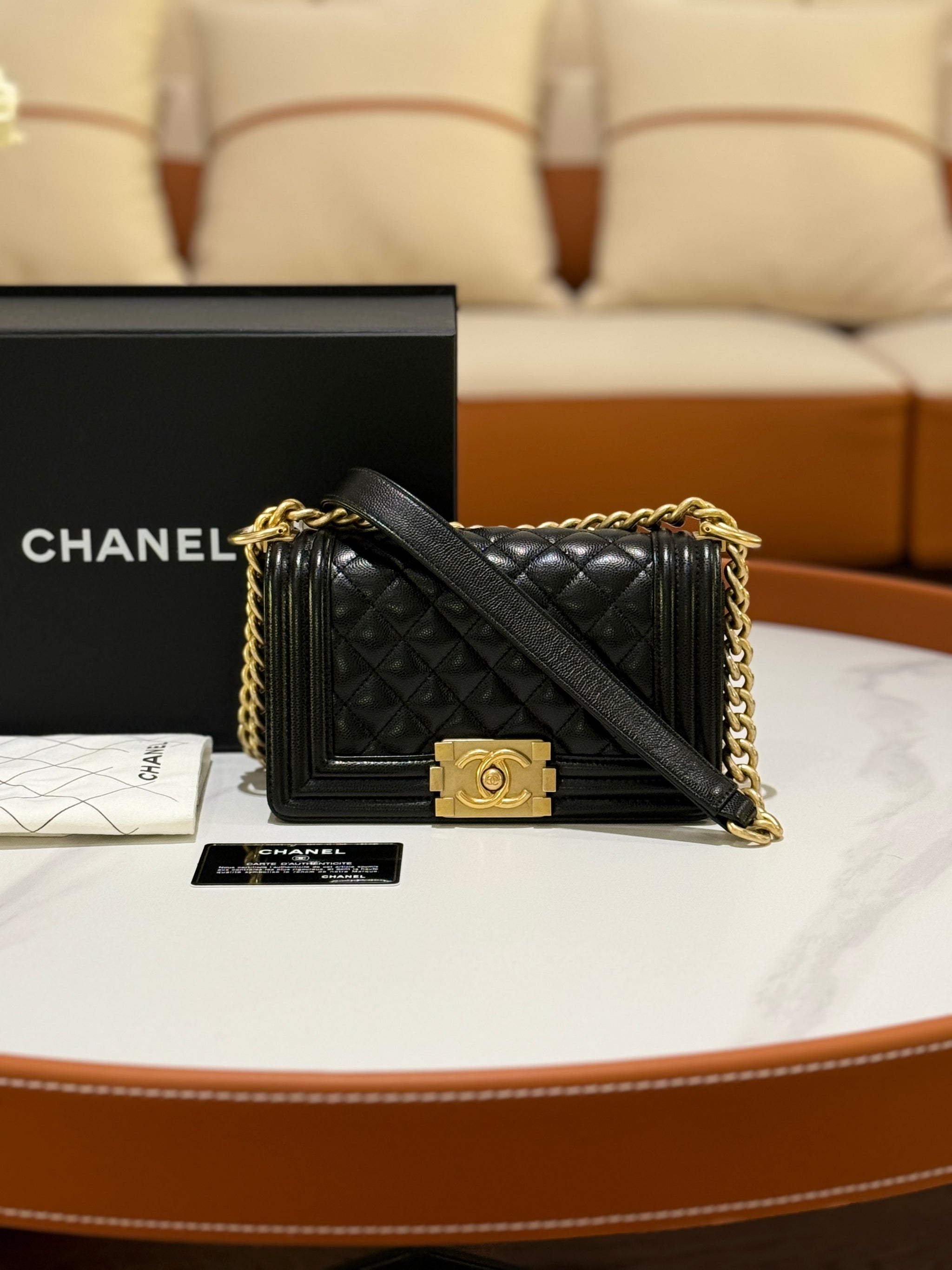 CHANEL LEBOY SMALL BLACK WITH GOLD CHAIN
