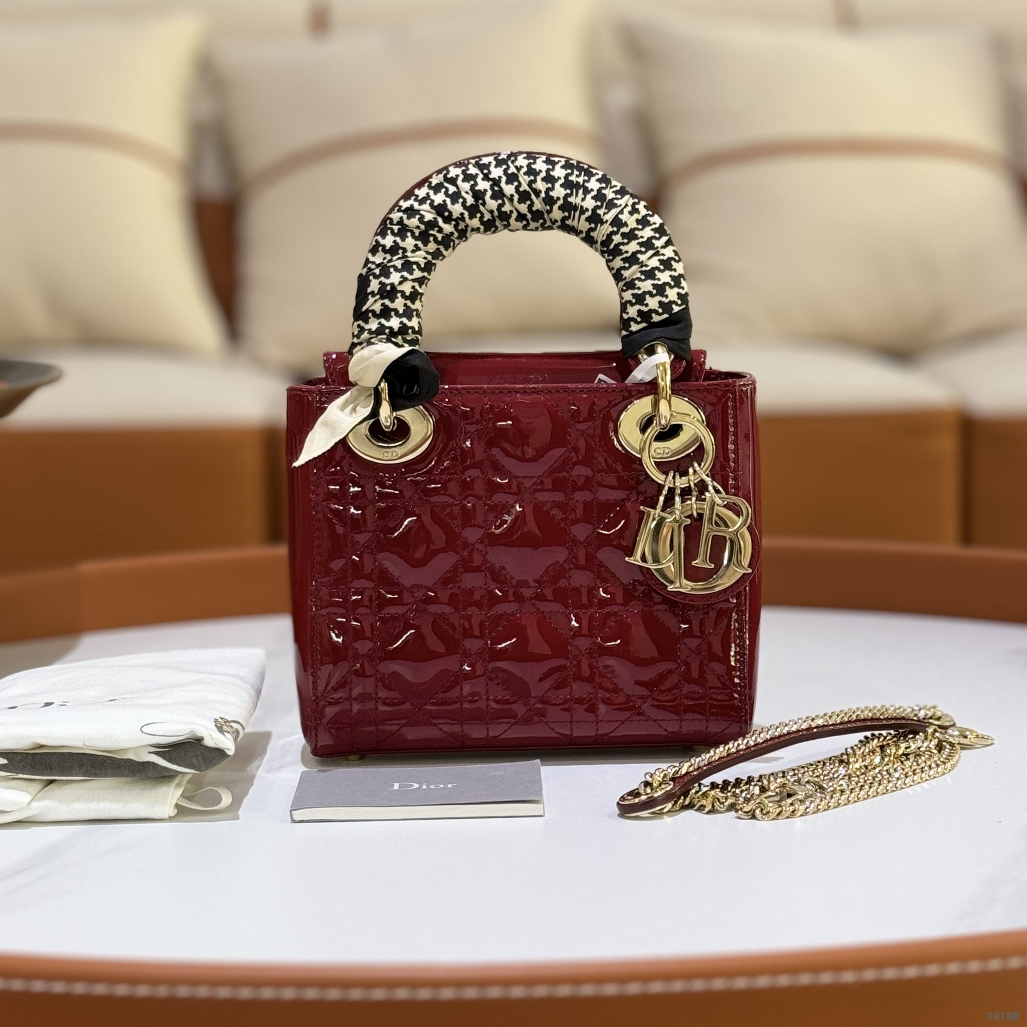 DIOR MINI LADY DIOR PATENT LEATHER RED